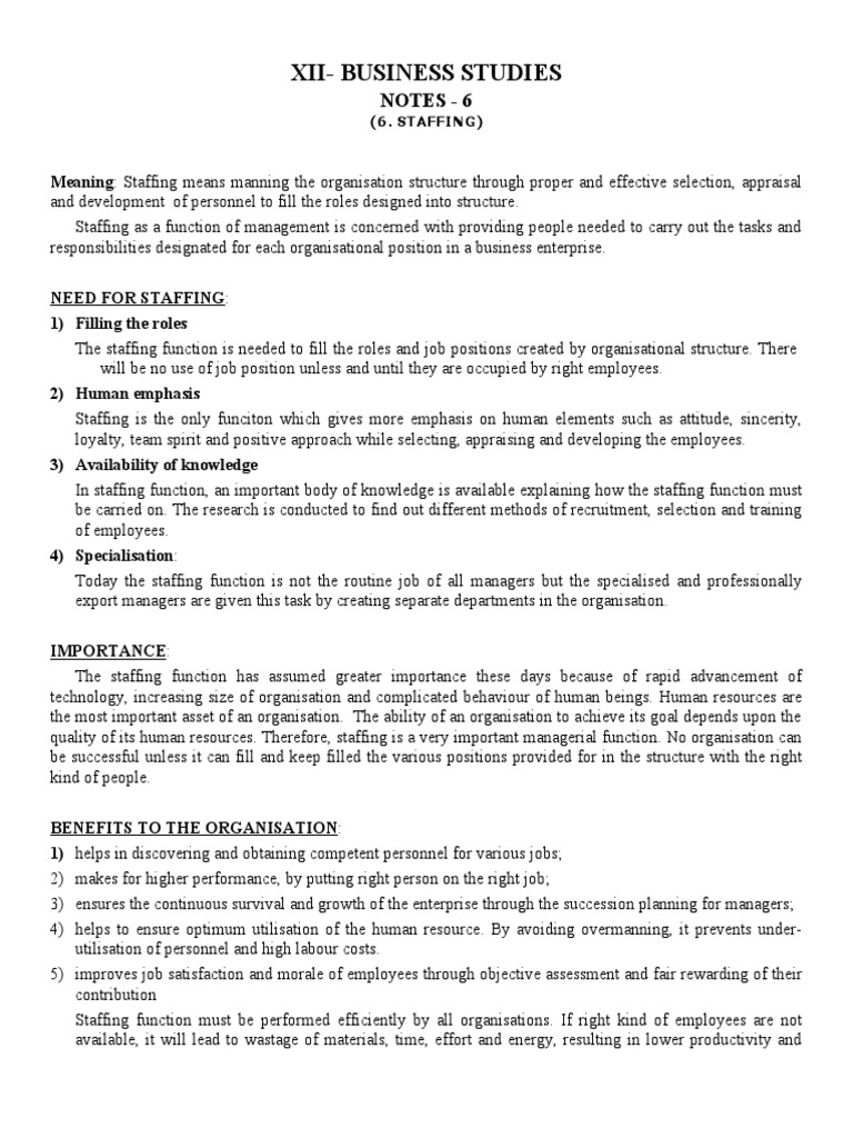 Staffing and Recruitment in Business Studies | PDF | Recruitment ...