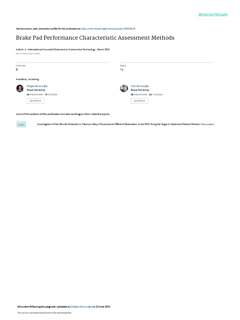 Brake Pad Performance Characteristic Assessment Methods | PDF | Wear ...