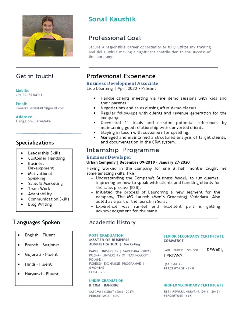 Sonal Kaushik - CV | PDF | Sales | Marketing
