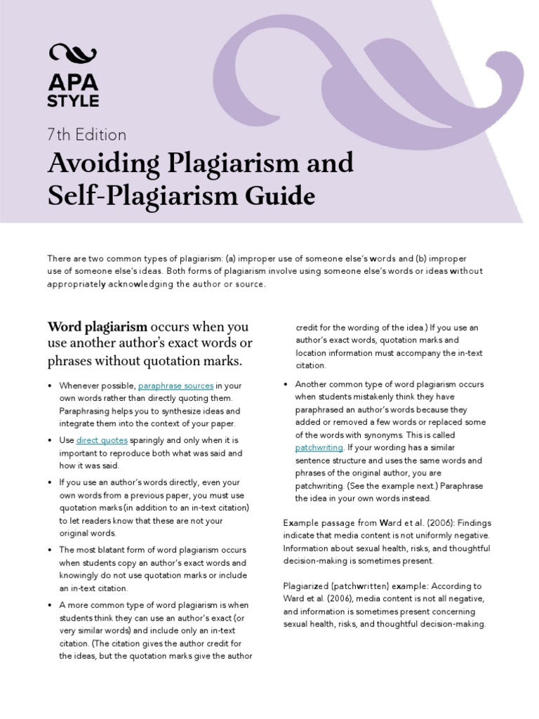 Avoiding Plagiarism and Self-Plagiarism Guide: 7th Edition | PDF | Apa Style | Plagiarism
