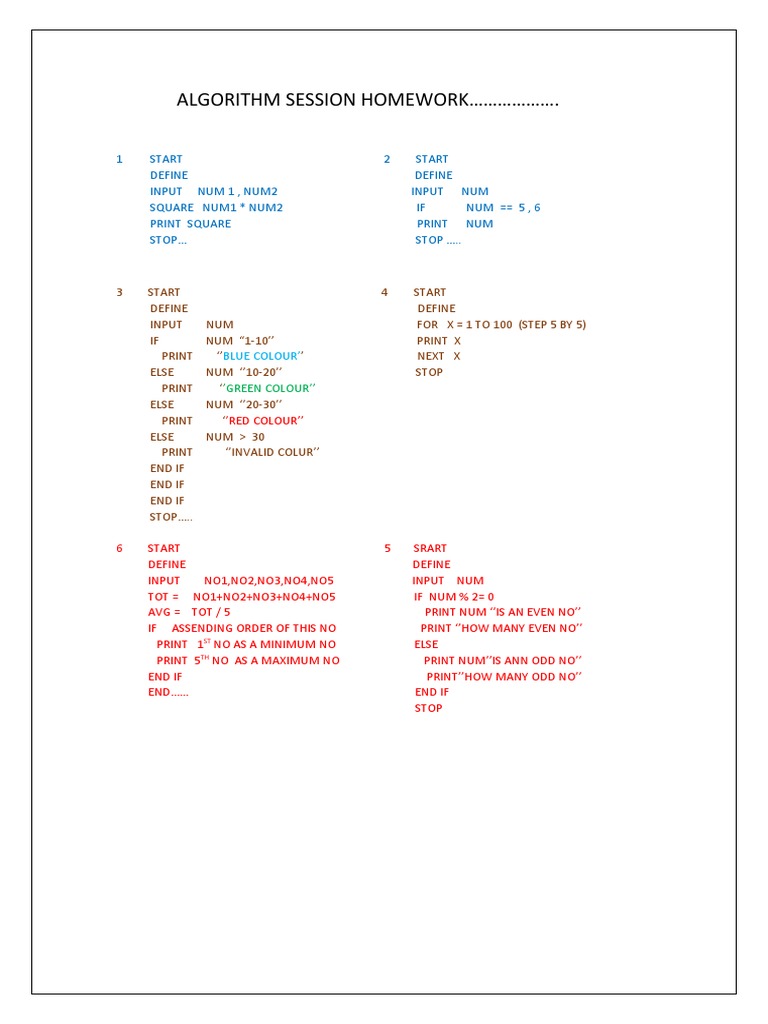 Algorithm Session Homework .: Blue Colour' | PDF