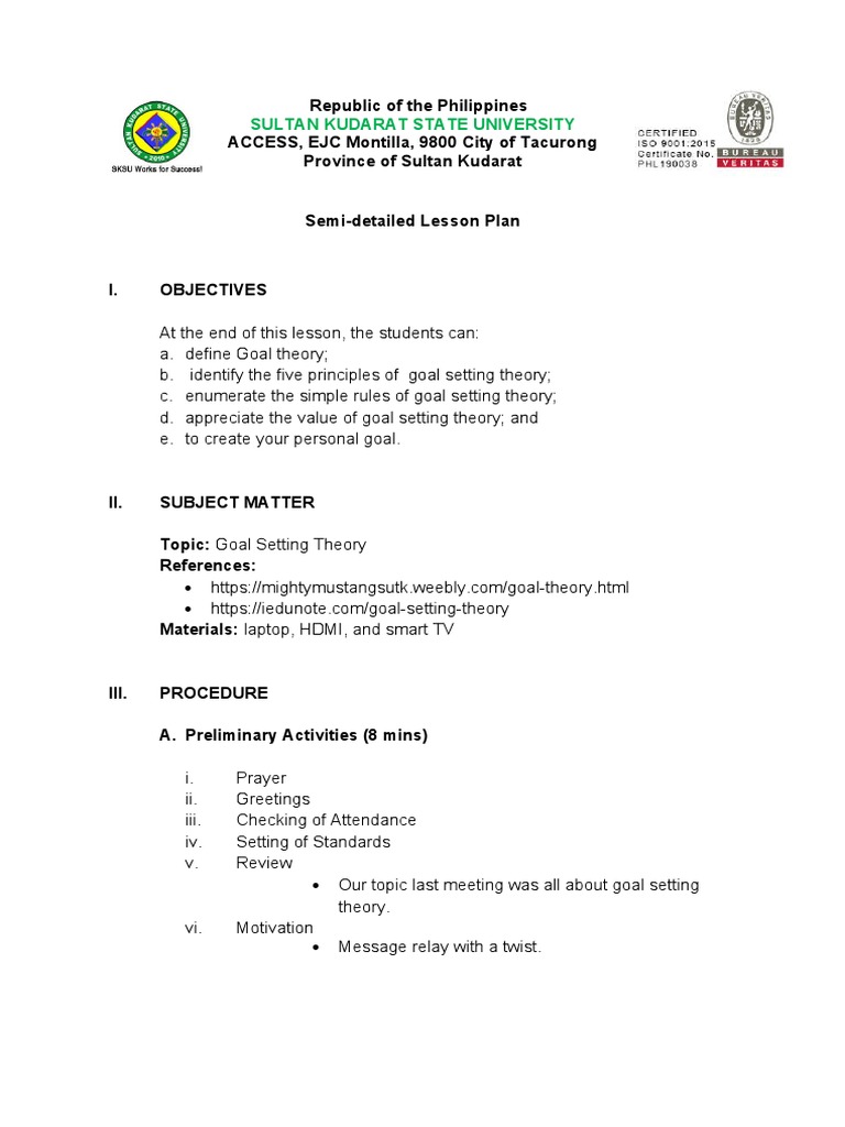 LessonPlan Final - Goal Setting Theory | PDF | Goal | Goal Setting