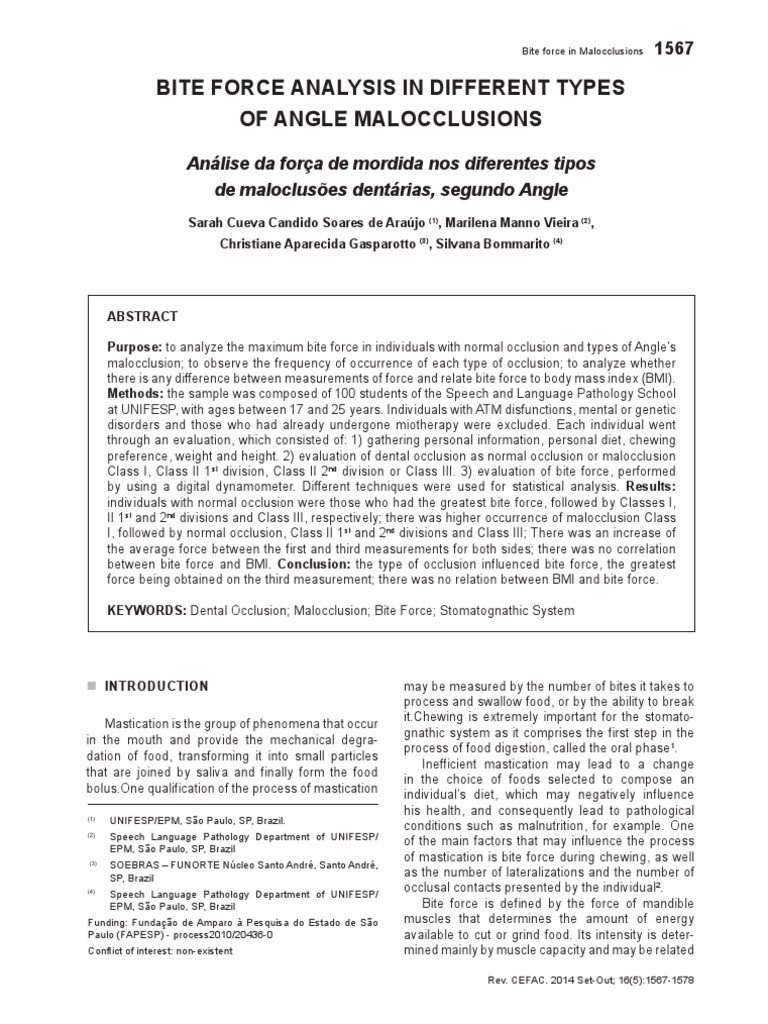 Bite Force Analysis in Different Types of Angle Malocclusions | PDF ...