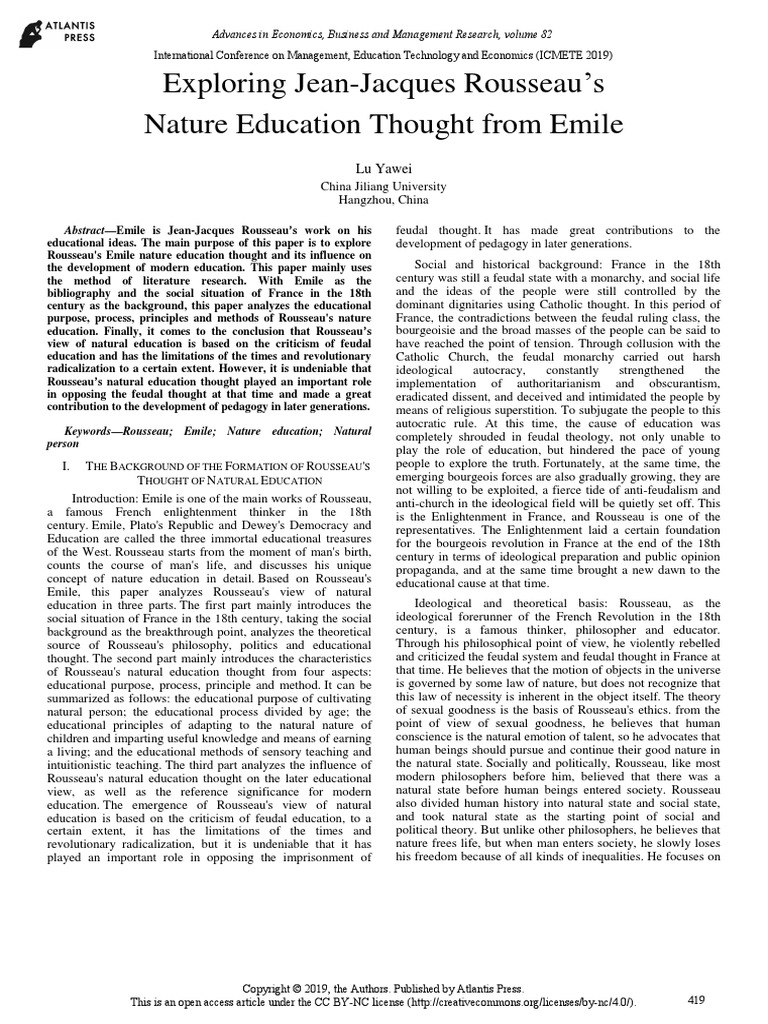 Exploring Jean-Jacques Rousseau's Nature Education Thought From Emile ...
