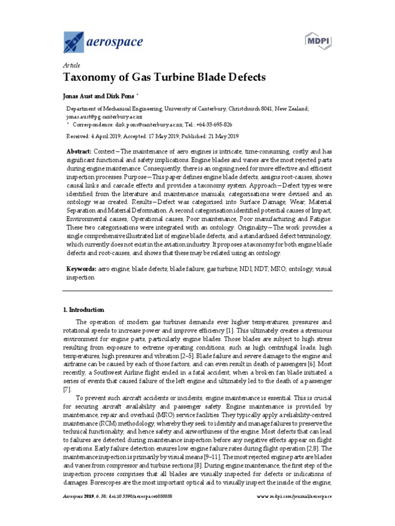 Taxonomy of Gas Turbine Blade Defects: Article | PDF | Wear | Ontology ...