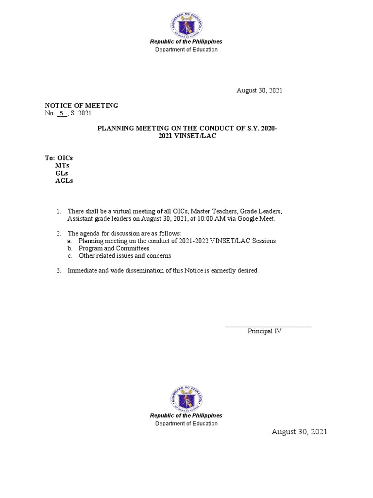 Sept. 2021 INSET Notice and Minutes of Meeting | PDF | Government