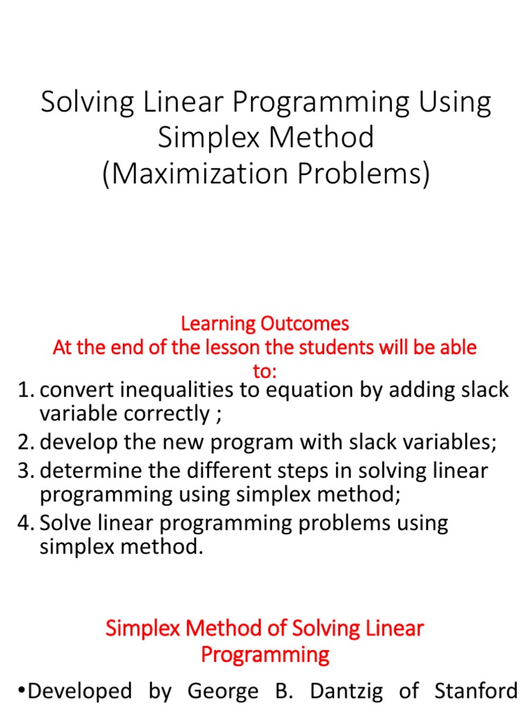 Slack Variables in Simplex Method | PDF | Linear Programming | Mathematical Optimization