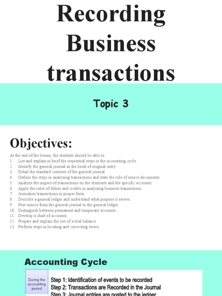 Topic 3. Recording Business Transactions | PDF | Debits And Credits ...
