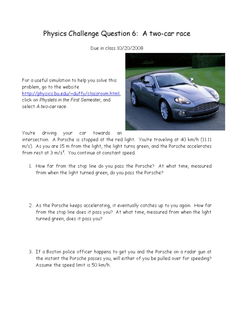Physics Challenge Question 6: A Two-Car Race | PDF
