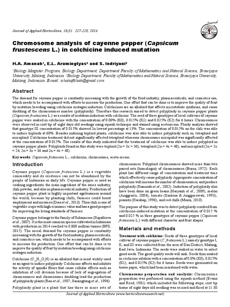 Chromosome Analysis of Cayenne Pepper (Capsicum Frustescens L.) in ...