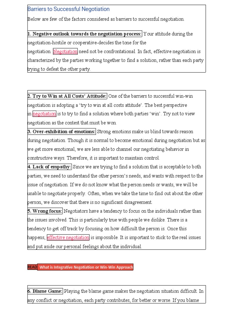 Barriers To Successful Negotiation | PDF | Negotiation | Nonverbal ...