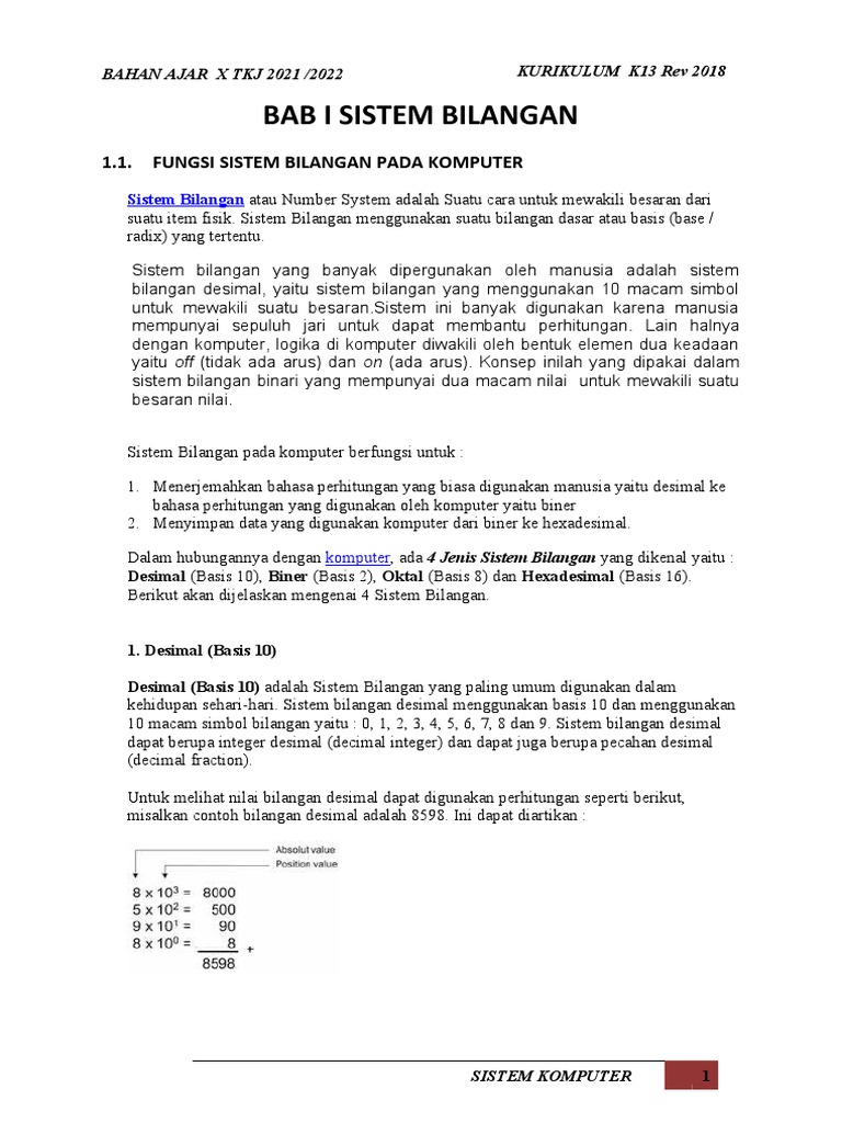 Sistem Bilangan Komputer K13 | PDF
