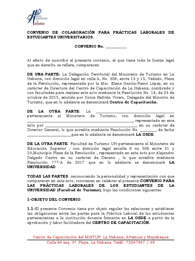 Convenio De Colaboración Para Prácticas Laborales De Estudiantes Univ