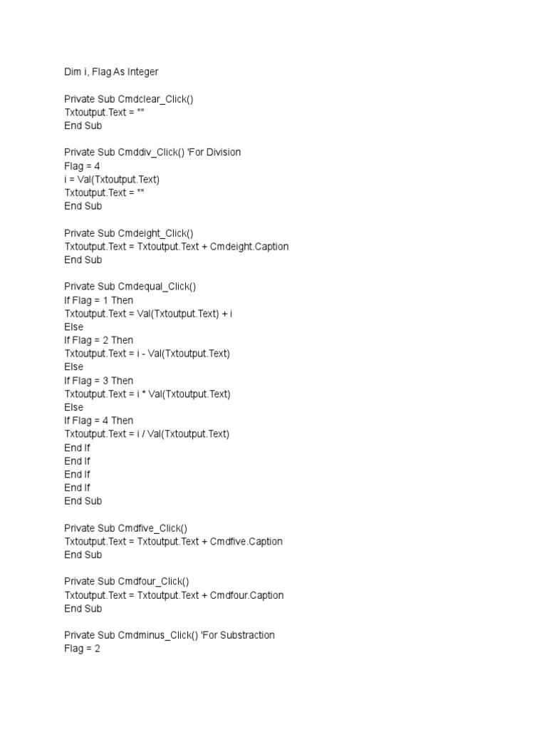 Visual Basic 6.0 Code For Calculator | PDF | Teaching Methods ...