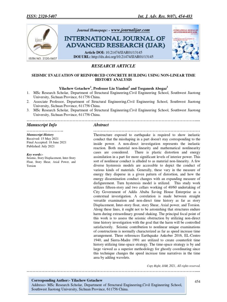 Seismic Evaluation Of Reinforced Concrete Building Using Non Linear Time History Analysis Pdf