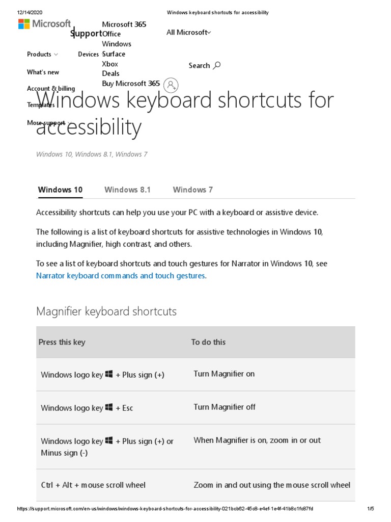 Windows Keyboard Shortcuts For Accessibility | PDF | Keyboard Shortcut ...