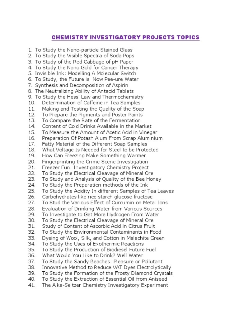 Xii Chemistry Investigatory Projects Topics | PDF | Water | Chemistry