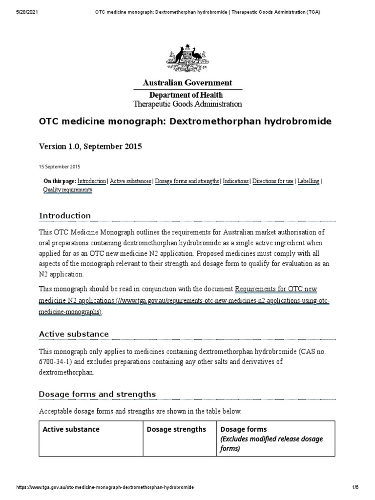 OTC Medicine Monograph - Dextromethorphan Hydrobromide - Therapeutic ...