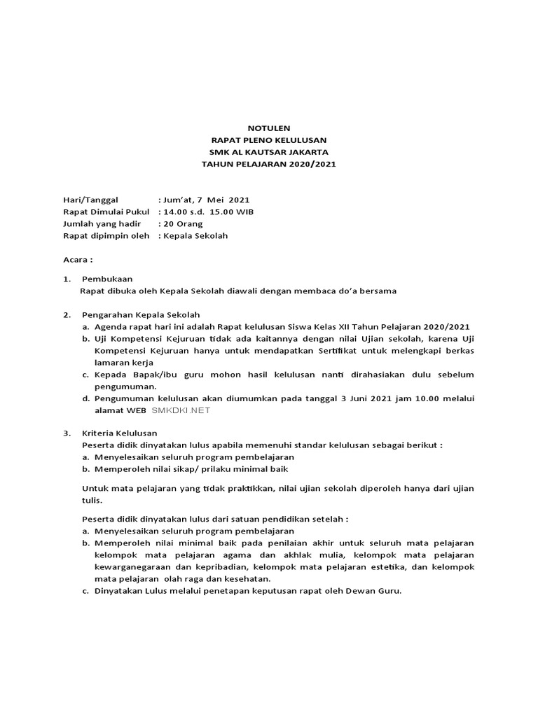 Notulen Rapat Pleno Kelulusan SMK | PDF