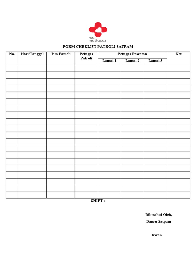Form Cheklist Patroli Satpam | PDF
