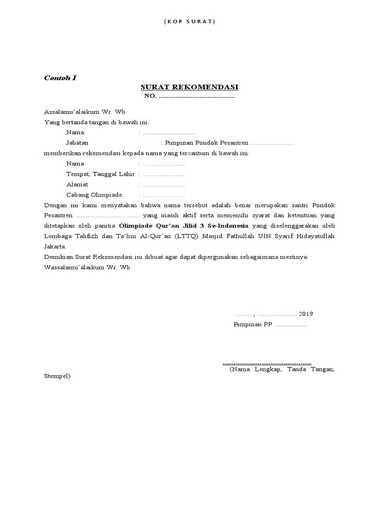 Contoh Surat Rekomendasi Pesantren | PDF