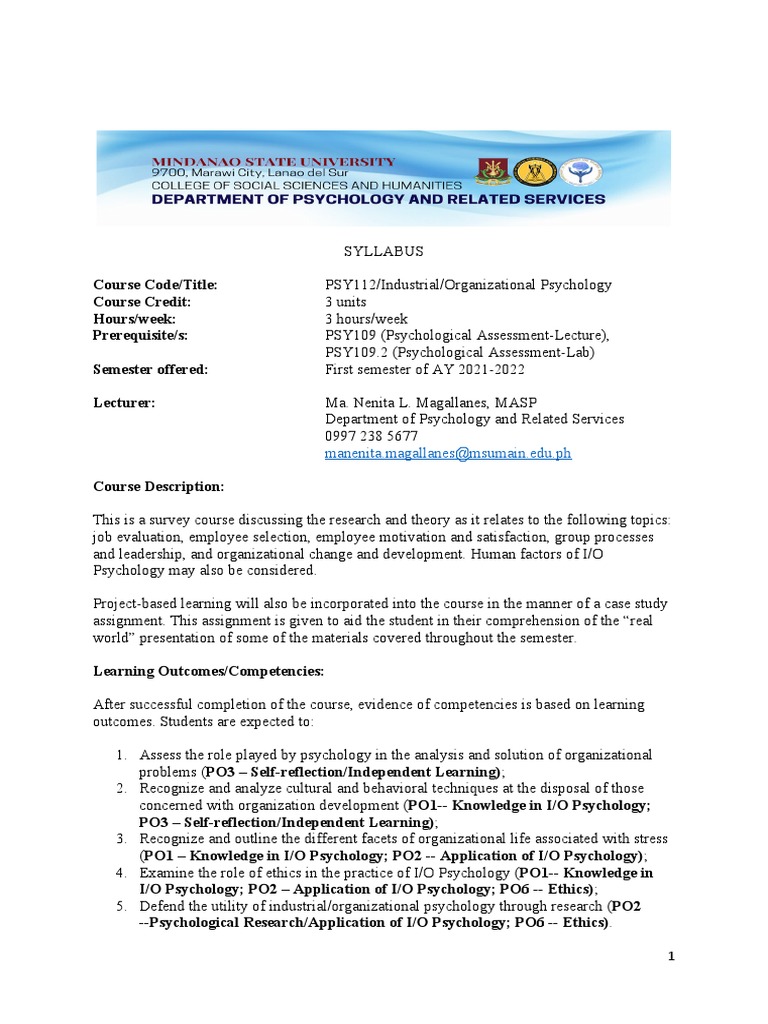 Syllabus PSY112 Indus OrgPsych Magallanes | PDF | Industrial And Organizational Psychology ...