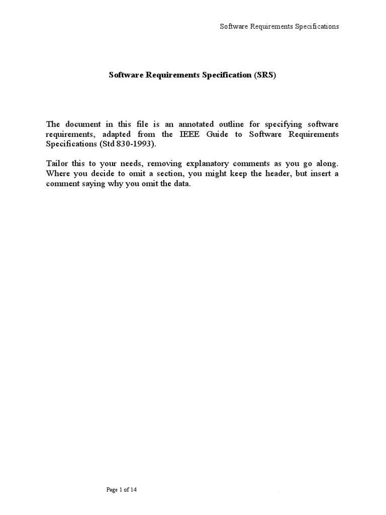 SRS Template | PDF | Specification (Technical Standard) | Reliability Engineering