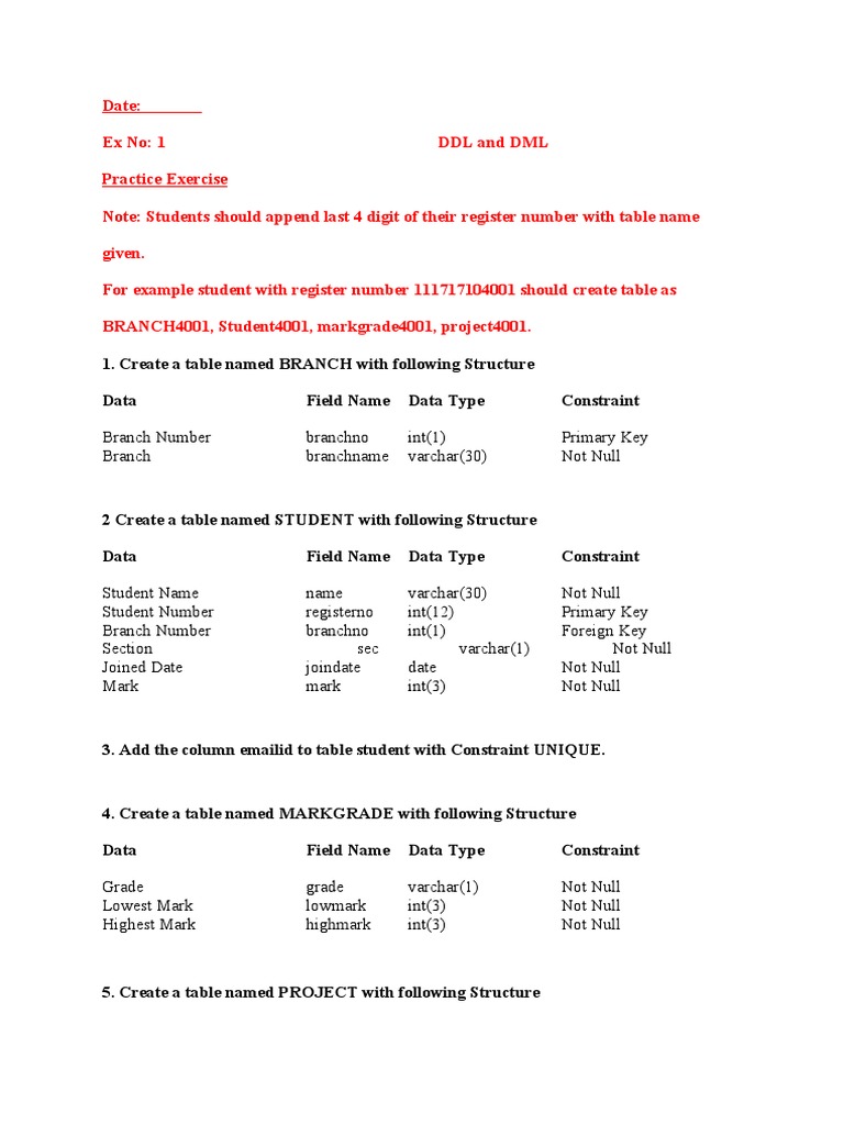 DBMS Exercise 1 | PDF | Relational Database | Sql