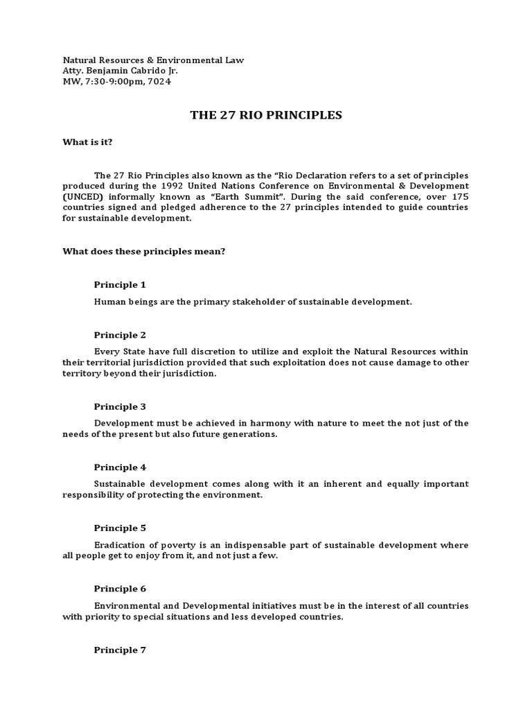 The 27 Rio Principles: What Is It? | PDF | Sustainability | Sustainable ...