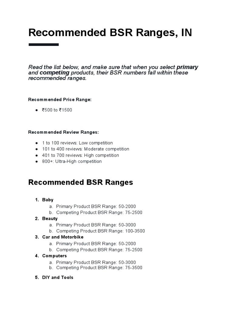 Recommended BSR Ranges in | PDF | Home & Garden