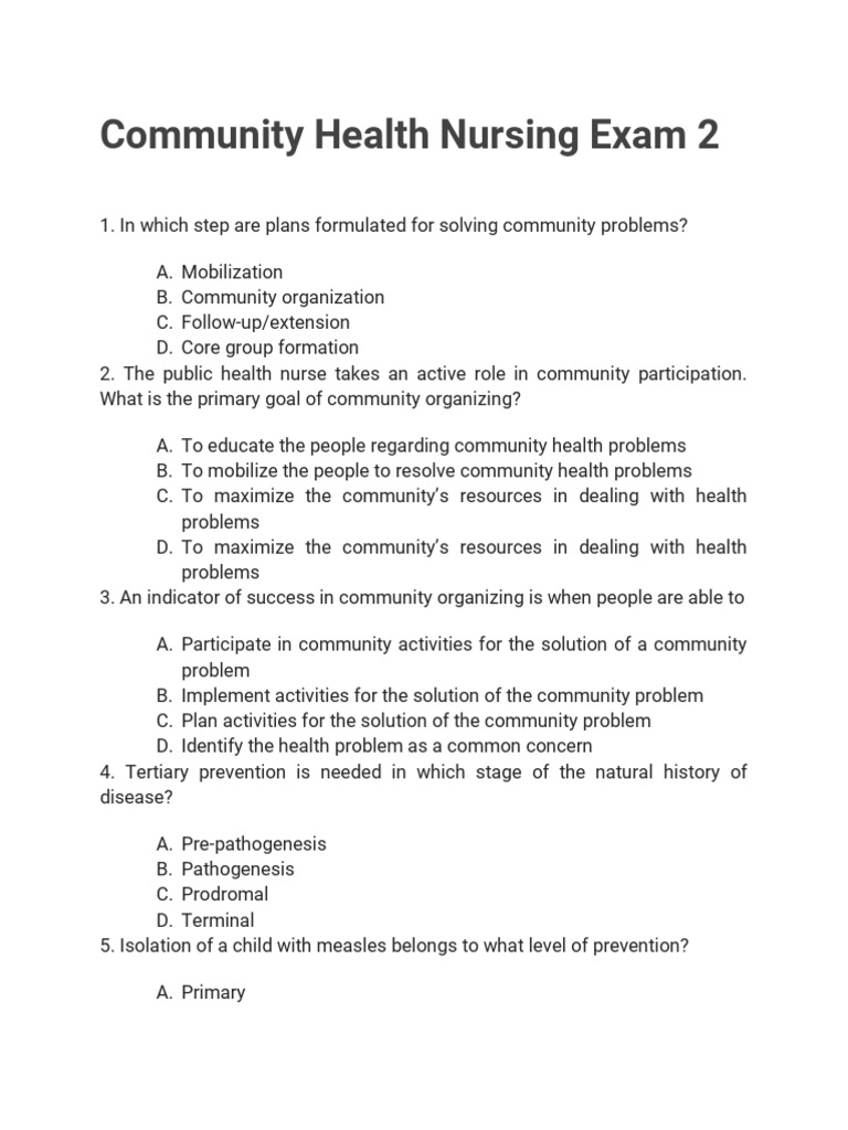 Community Health Nursing Exam 2 Guide | PDF | Epidemiology | Epidemics