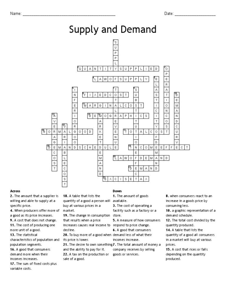 Supply and Demand Crossword - WordMint - Answer | PDF | Prices | Demand