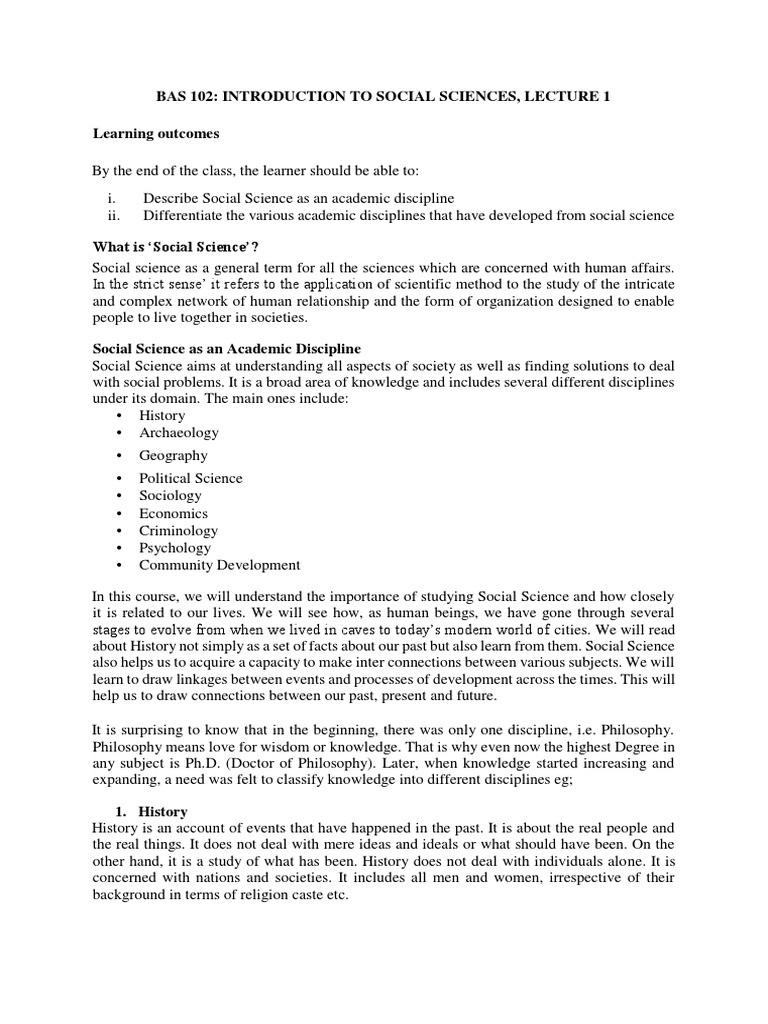 Lecture 1, Introduction To Social Sciences | PDF | Social Sciences ...