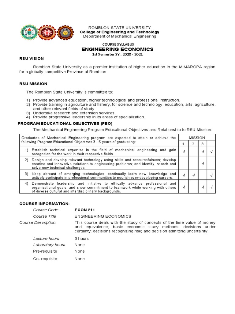 Engineering Economics - Syllabus | PDF | Engineering | Test (Assessment)