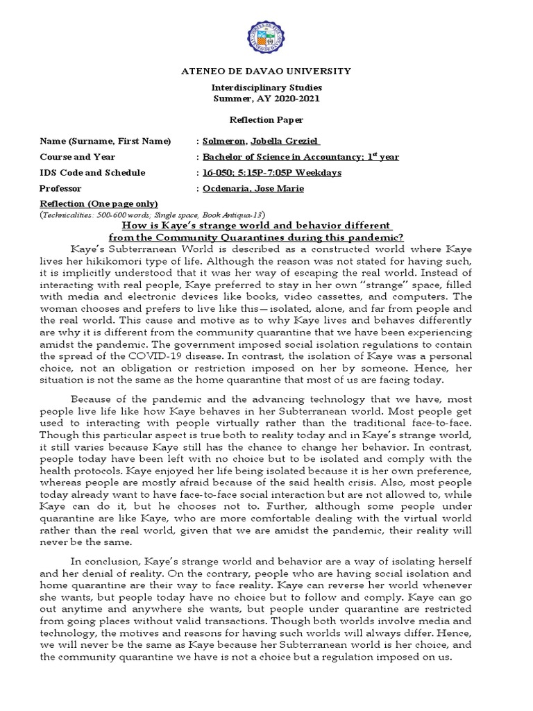 10 - Reflection Paper 7 | PDF | Quarantine | Communication