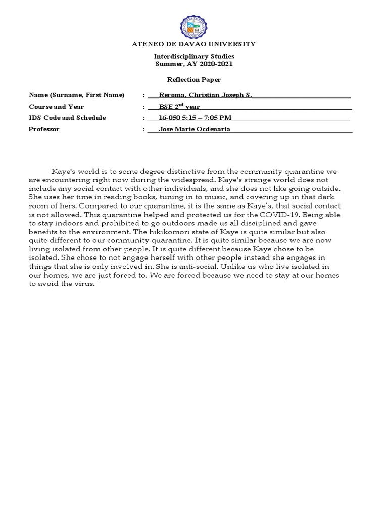 Reflection Paper 7 | PDF | Wellness | Lifestyle