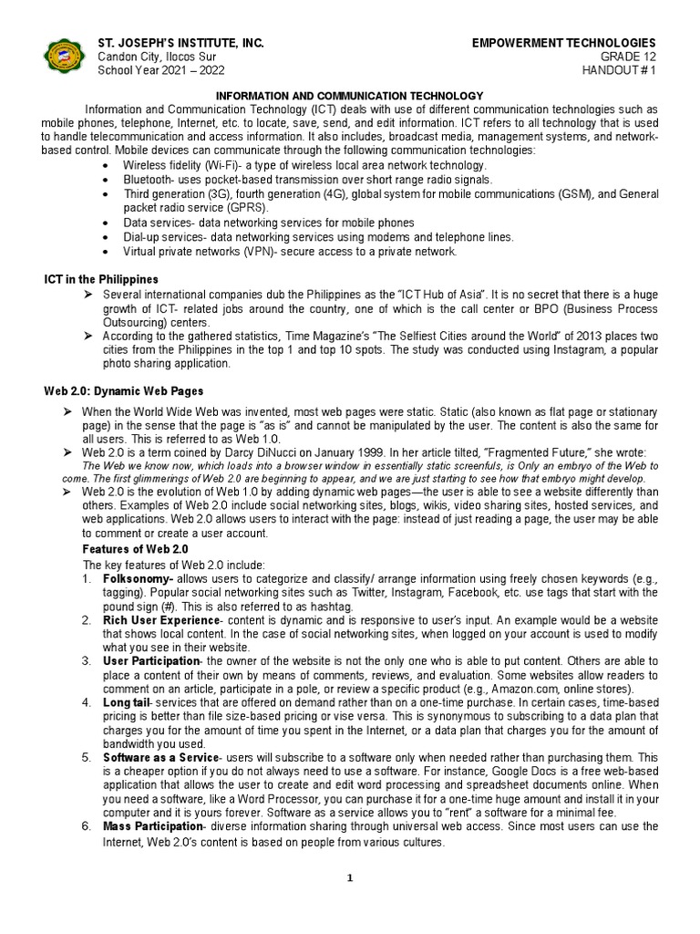 #1 Handout ICT (W1-W2) | PDF | Semantic Web | World Wide Web
