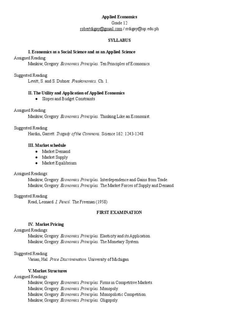 Grade 12 Applied Economics Syllabus | PDF | Economics | Monopoly