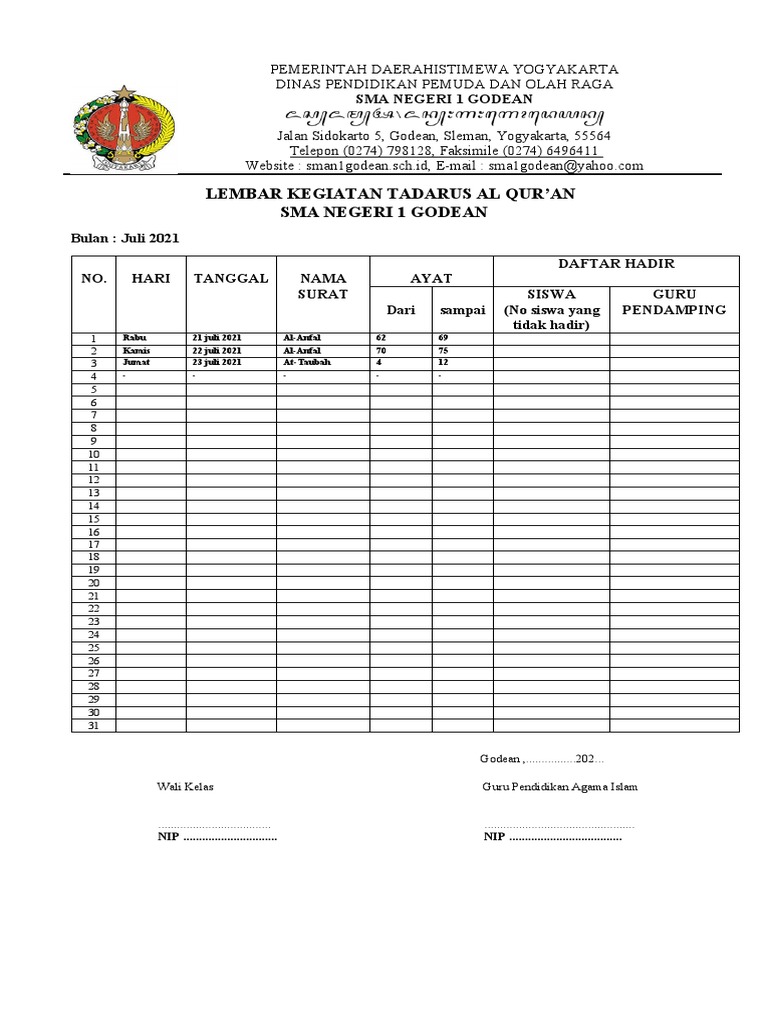Lembar Kegiatan Tadarus Smago | PDF