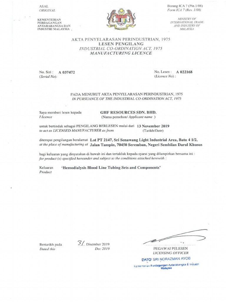 1 ICA MIDA Lesen Pengilang GhfResources | PDF