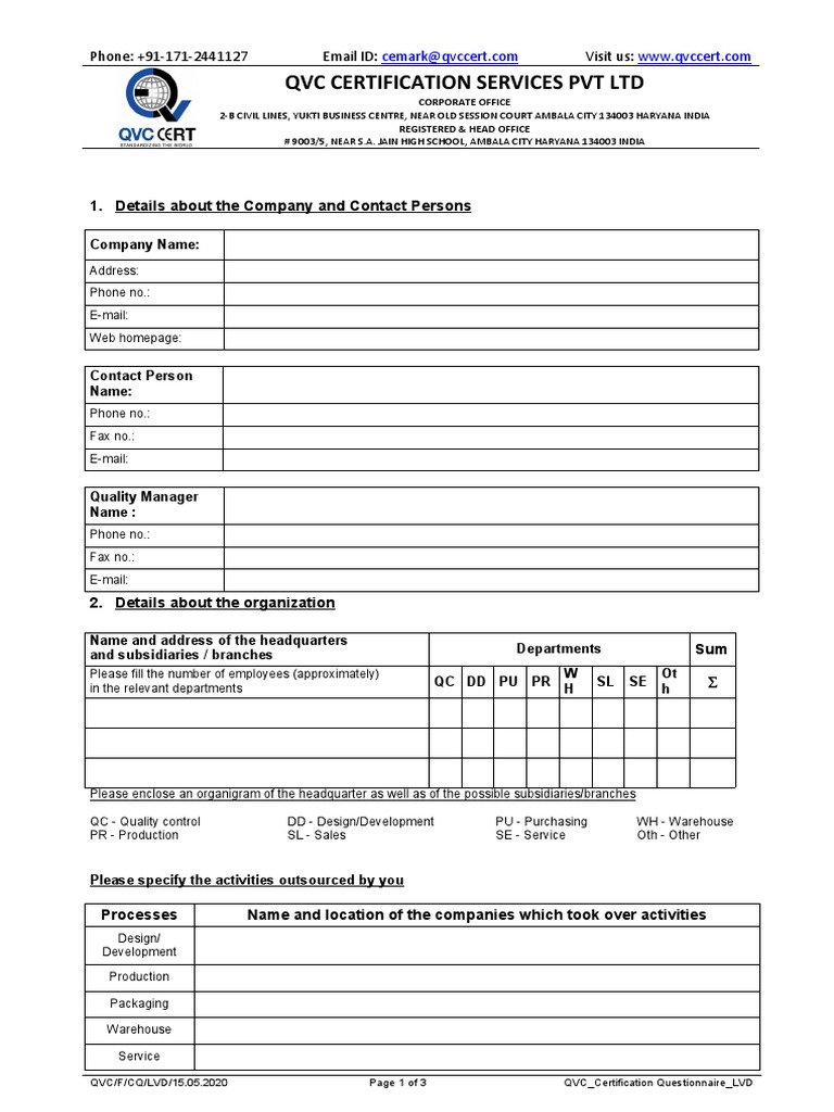 QVC Certification-Questionnaire LVD MD FINAL | PDF | Business