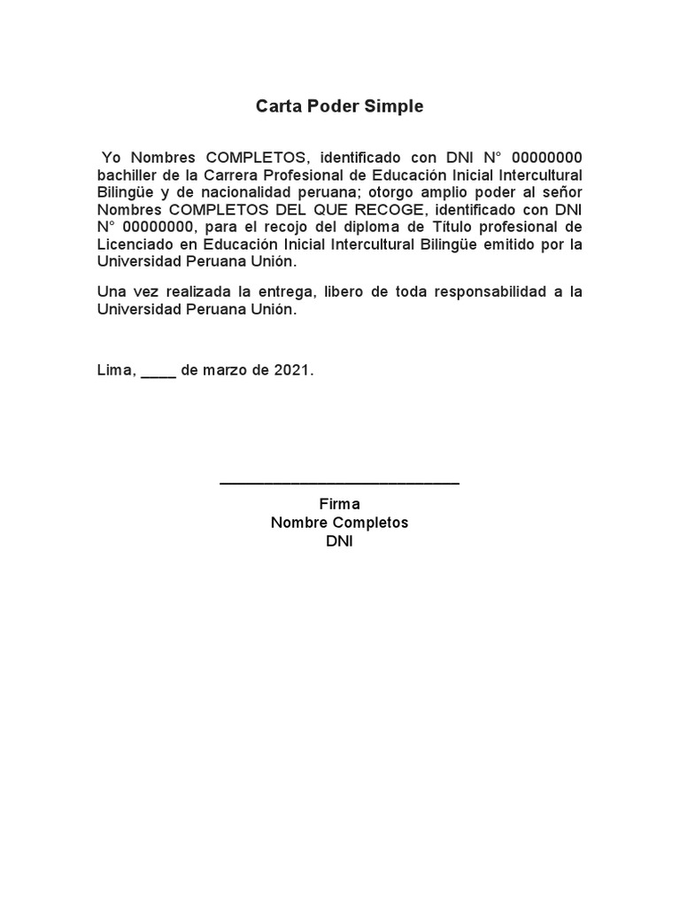 Formato Carta Poder Simple | PDF