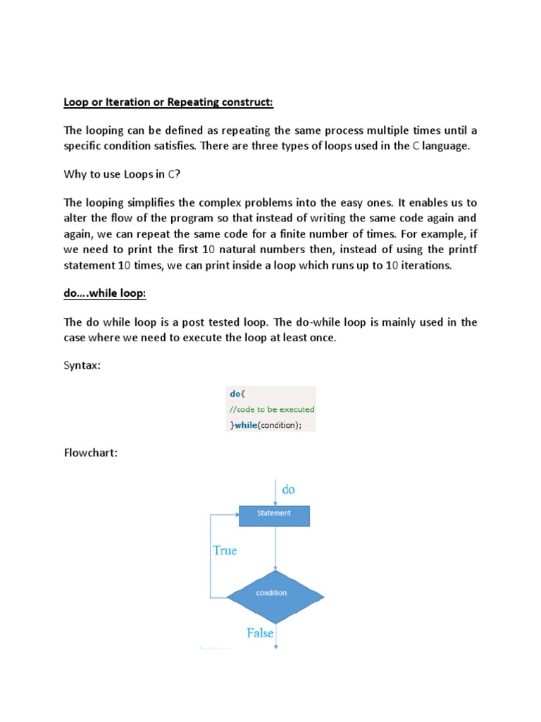 DoWhile, While, For Loops, Break Statements in C - 1622568496566 | Download Free PDF | Control ...