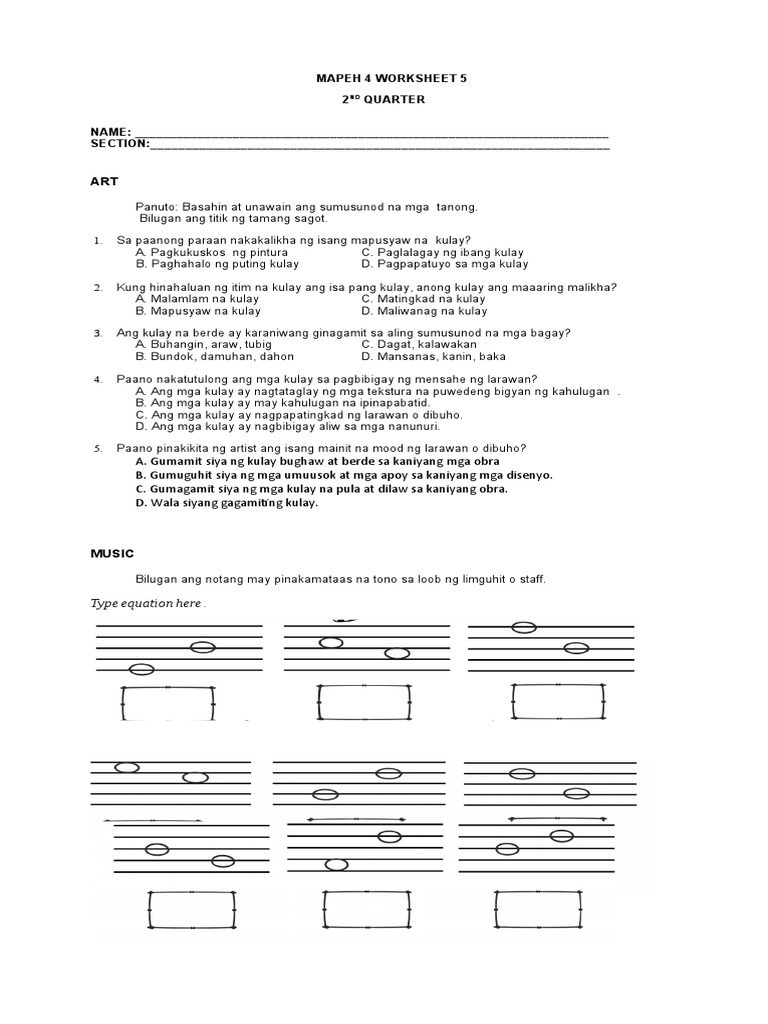 Mapeh 4 Worksheet 5 Q21 | PDF