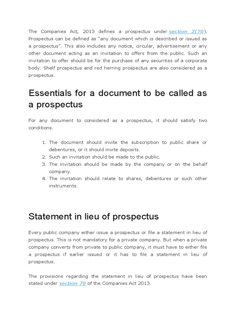 Essentials For A Document To Be Called As A Prospectus: Section 2 (70 ...
