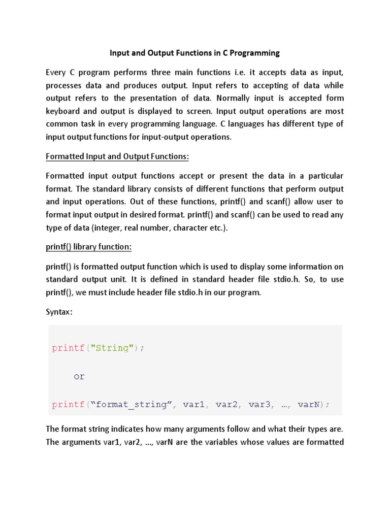 Input and Output Functions in C - 1622196378713 | PDF | Software | Computer Data