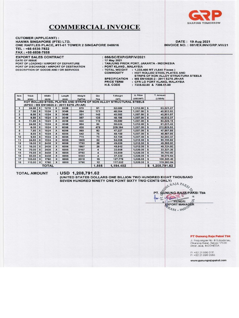 Commercial Invoice (Ci) 081 | PDF