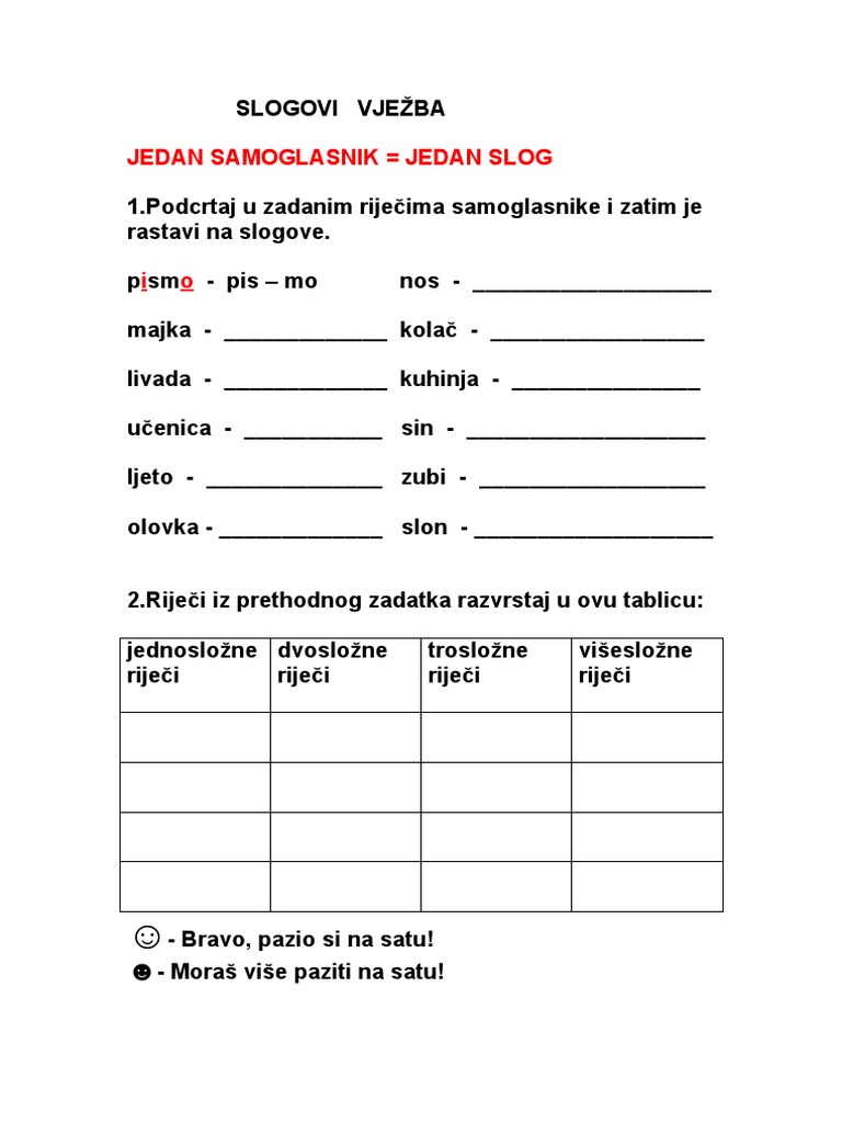 Slogovi Vjezba | PDF