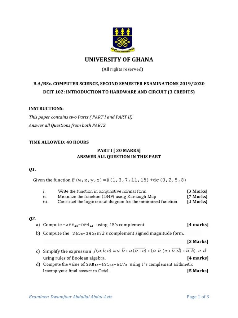 University of Ghana Computer Science Exam Designs 4-Bit CPU Logic ...