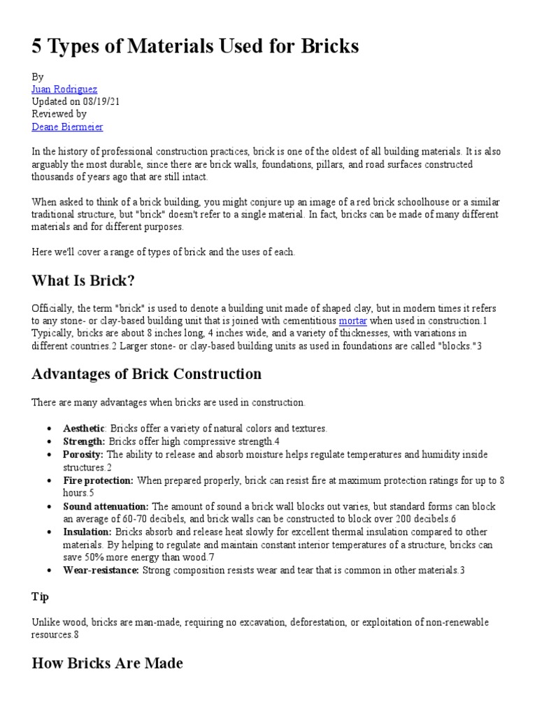 5 Types of Materials Used For Bricks | PDF | Brick | Lime (Material)